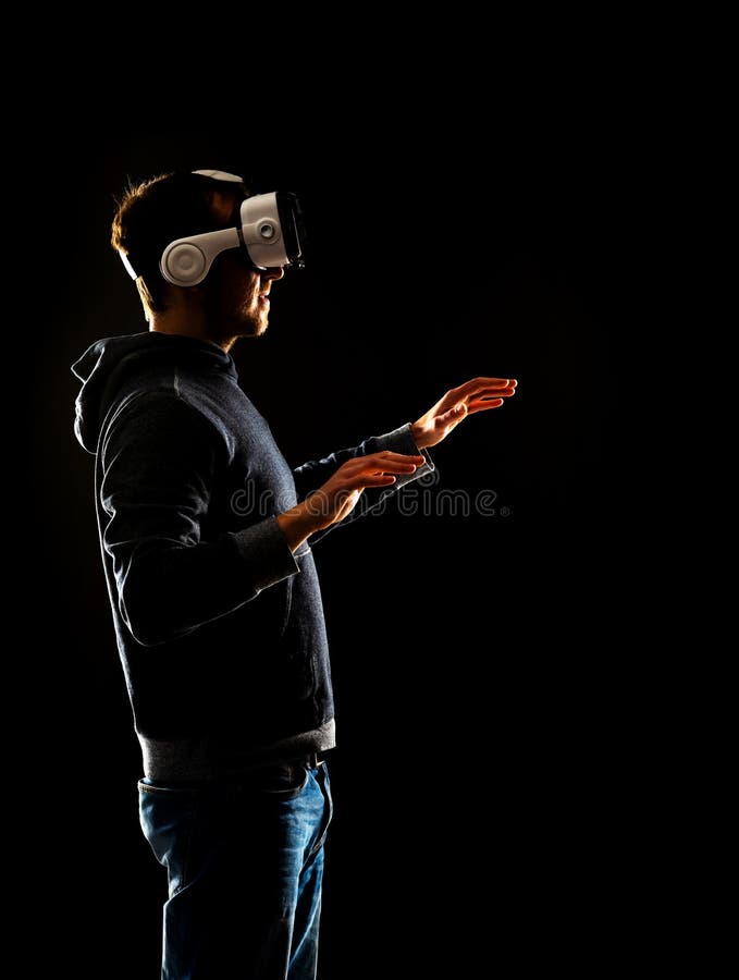Computer Hacker in Virtual Reality Headset. Man in VR Helmet Stock ...