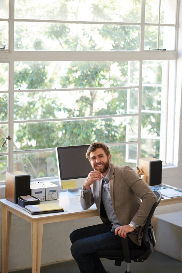 Portrait, Computer and Man in Business, Professional and Writer with ...