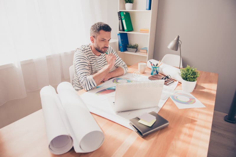 Portrait of Concentrated Engineer Thinking about Hard Task Stock Image ...