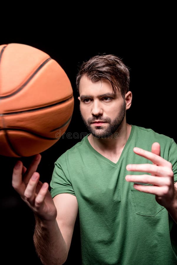 Portrait of Concentrated Man Training with Basketball Ball Stock Image ...