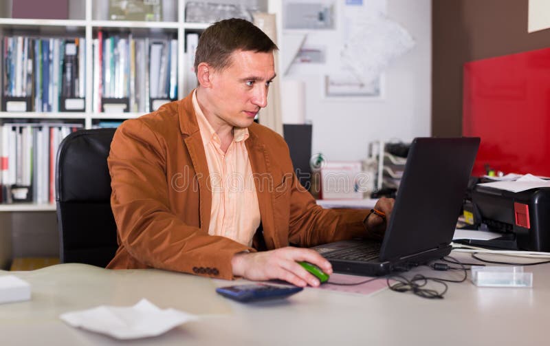 Portrait of Concentrated Manager Working in Agency Office Stock Photo ...