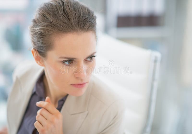 Portrait of Concerned Business Woman in Office Stock Image - Image of ...
