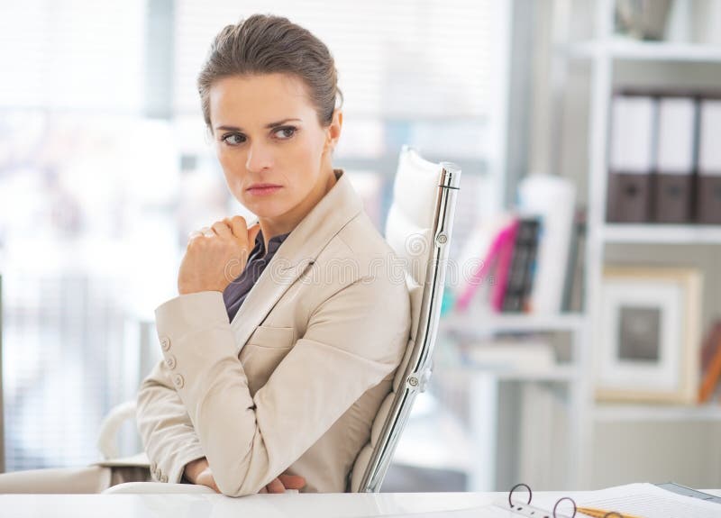 Portrait of Concerned Business Woman in Office Stock Photo - Image of ...