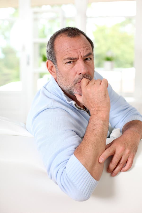 Portrait of Concerned Thoughtful Senior Man Stock Photo - Image of ...