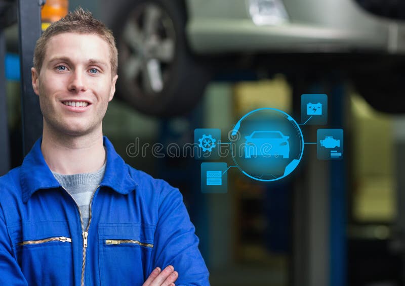 Automobile Mechanic Talking on Mobile Phone in Workshop Stock Photo ...