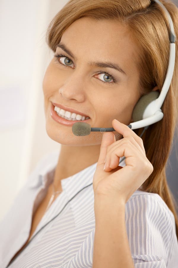 Portrait of Confident Call Center Girl Stock Photo - Image of calling ...