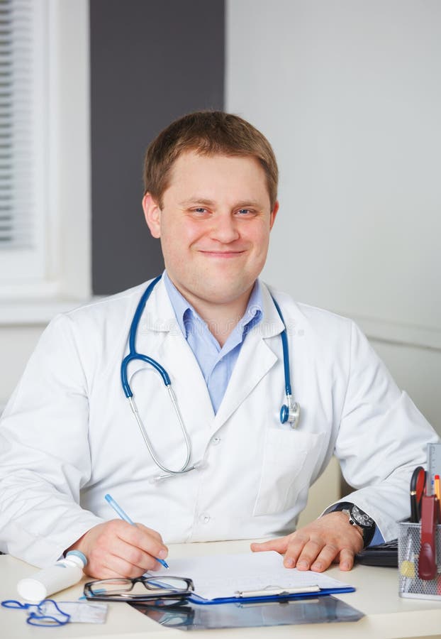 Portrait of Confident Doctor with Stethoscope Looking Happy Stock Image ...