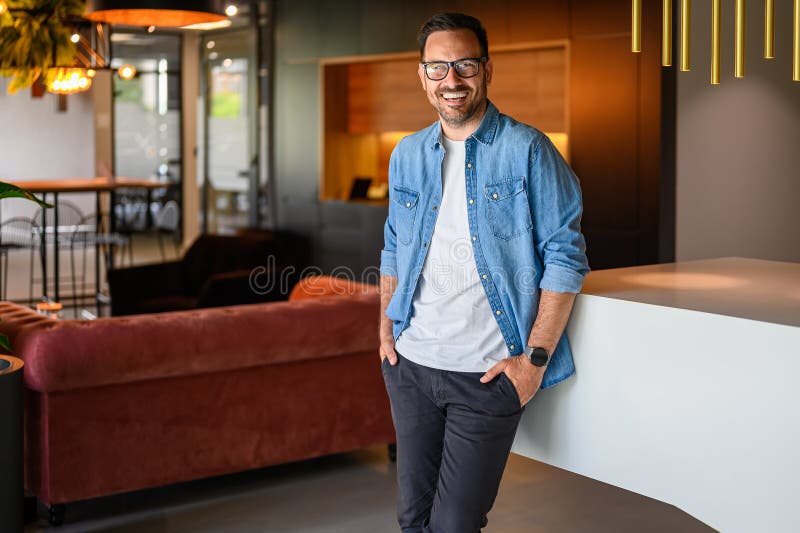Portrait of Confident Financial Advisor with Glasses and Hands in ...