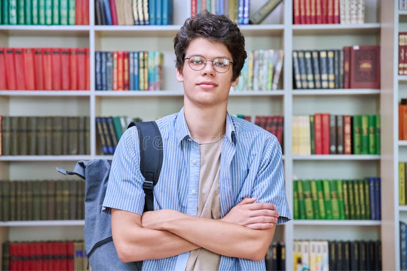 Portrait of Confident Guy College Student Looking at Camera Inside ...