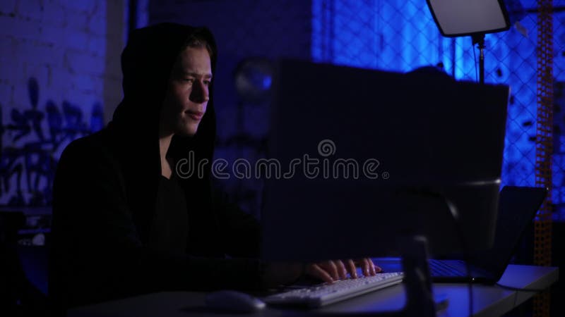 Red Hacker Desktop Console With Scrolling Programming Code Loop Overlay Background Stock Video