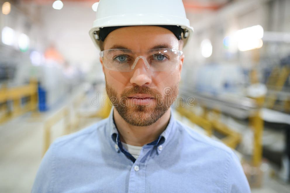 Portrait of Confident Handsome Technical Engineer in Hardhat. Stock ...