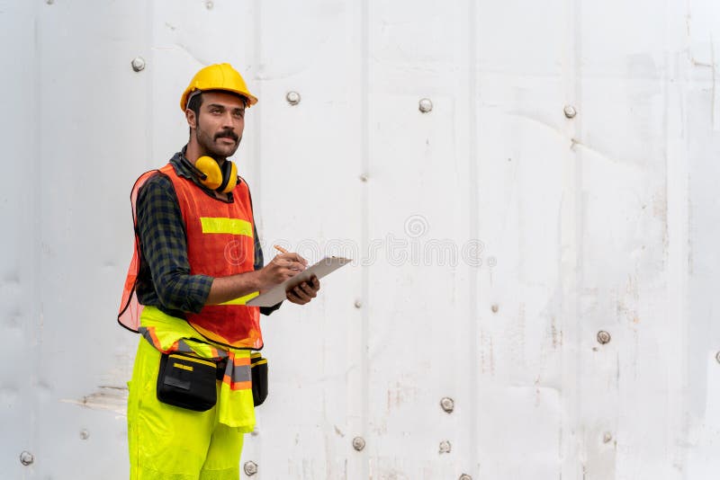 Confident Inspector Standing in Front of Cargo Container in Shipping ...