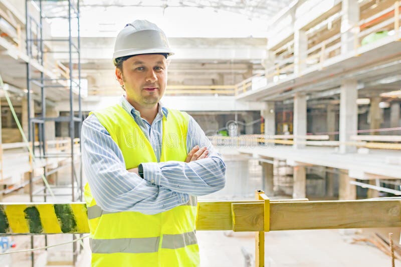 Portrait of Confident Male Builder, Manager, Engineer with Folded Hands ...