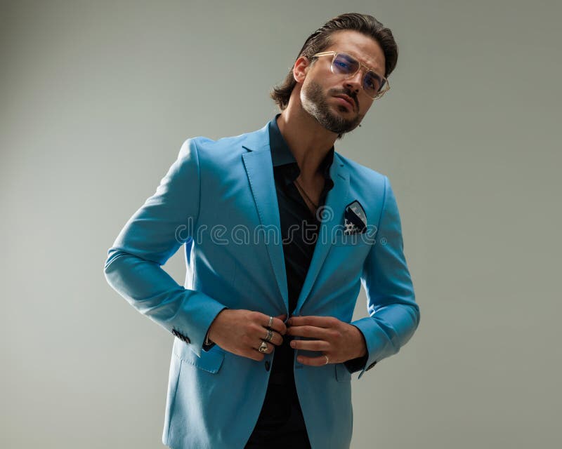 Confident High Class Man Looking Forward and Closing Brown Suit Stock ...