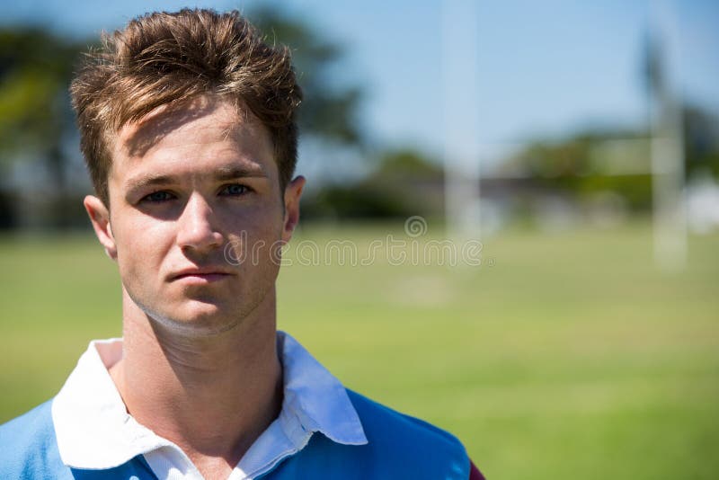 Portrait of Confident Rugby Player Stock Image - Image of camera ...