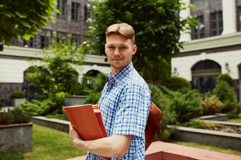Portrait of Confident Smiling Young Guy Student Standing with Backpack ...