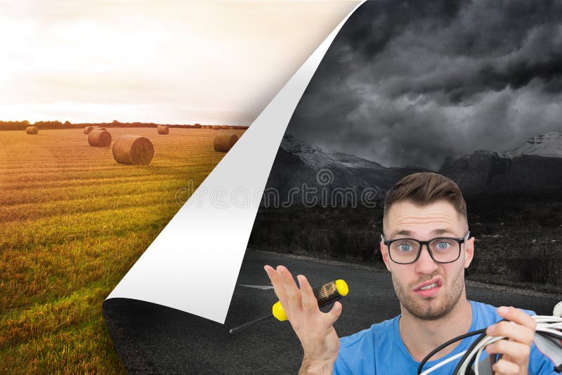 Portrait of Confused it Professional with Driver and Cables in Front of ...