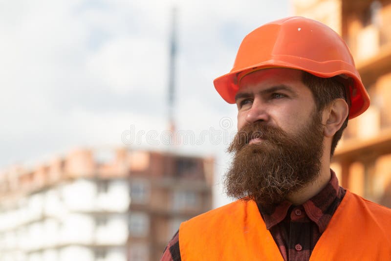 Portrait of Construction Builder. Man Builder Worker in Helmet Posing ...