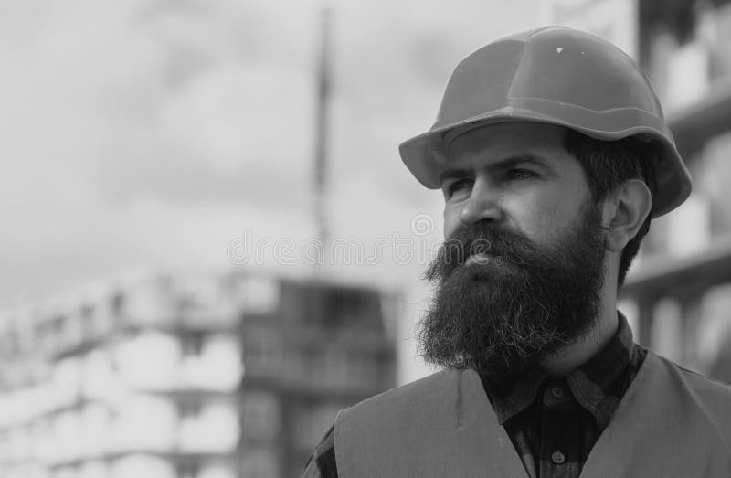 Portrait of Construction Builder. Man Builder Worker in Helmet Posing ...