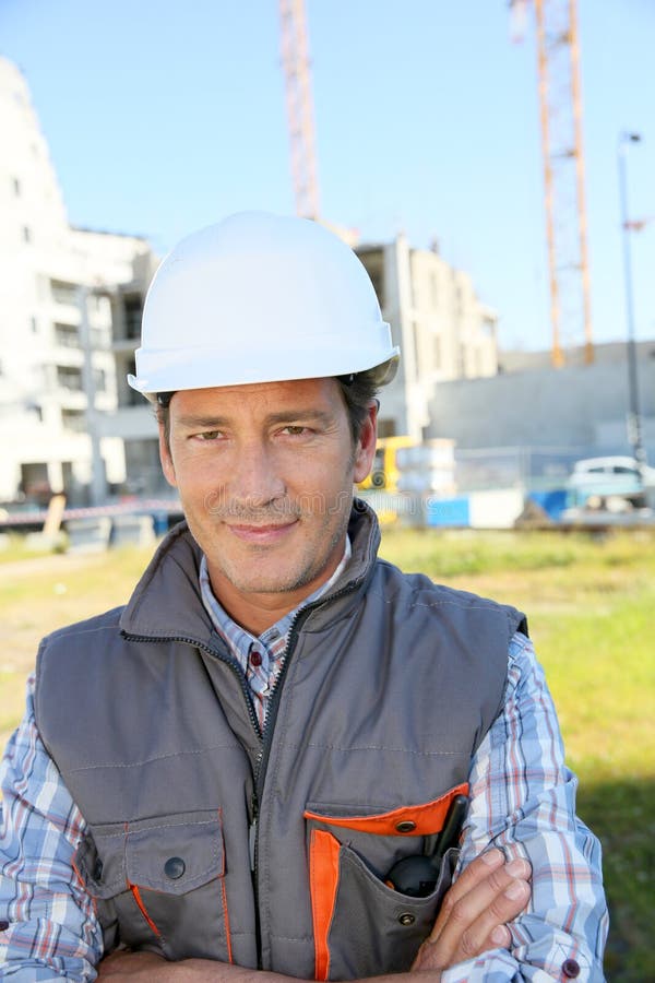 Portrait of Construction Manager at Work Stock Image - Image of aged ...