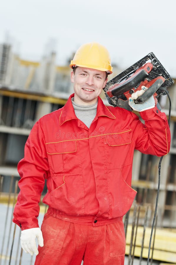 Portrait of Construction Worker with Perforator Stock Photo - Image of ...