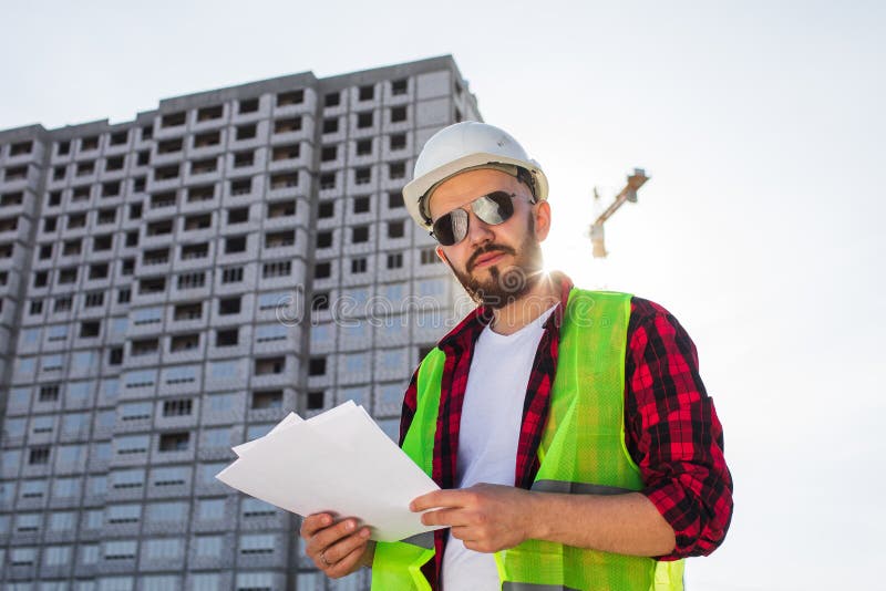 Portrait of Construction Worker on Building Site Stock Photo - Image of ...