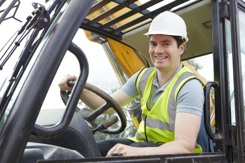 Portrait of Construction Worker Driving Digger Stock Image - Image of ...