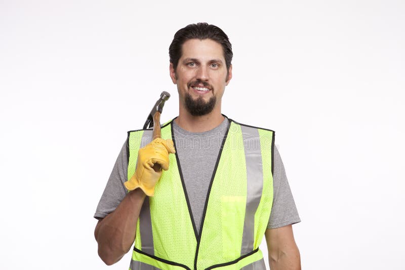 Portrait of a Construction Worker with a Hammer Stock Photo - Image of ...