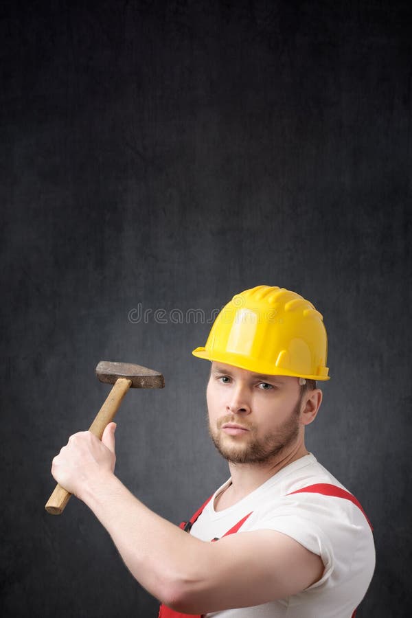 Portrait of a Construction Worker with Hammer Stock Image - Image of ...