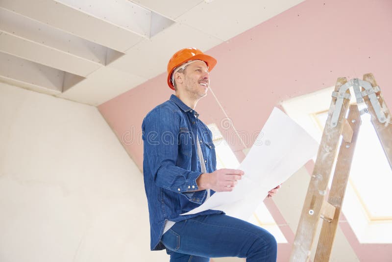 Thinking Construction Worker Portrait Stock Photo - Image of portrait ...