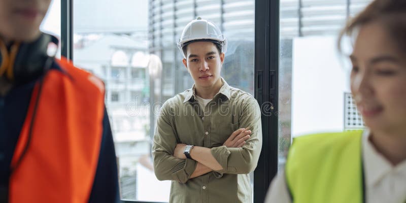 Portrait of Construction Worker and Manager with an Engineer Woman at ...