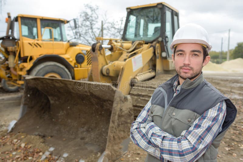 Portrait Construction Worker Next To Digger Stock Image - Image of ...