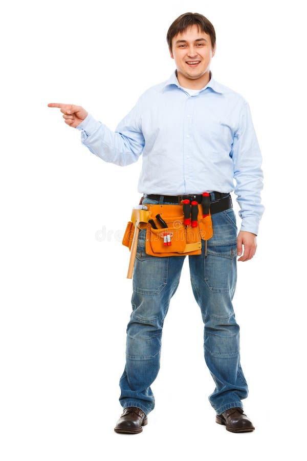 Portrait of Construction Worker Pointing on Side Stock Photo - Image of ...