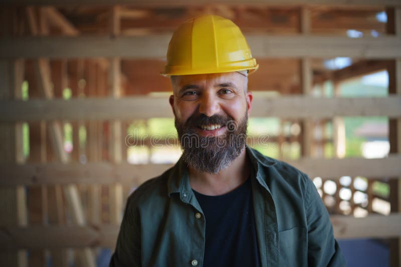 Portrait of Construction Worker Smiling and Looking at Camera, Diy Eco ...