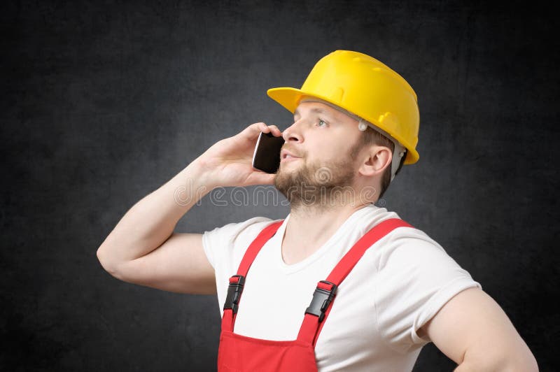 Construction Worker Using Smartphone Stock Photo - Image of profession ...