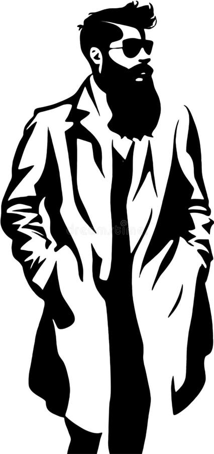 Portrait of a Cool Guy with a Beard in Black Stencil Art. Stock ...