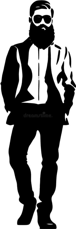 Portrait of a Cool Guy with a Beard in Black Stencil Art. Stock ...