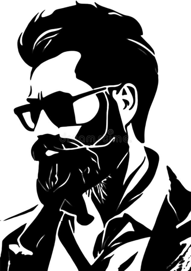 Portrait of a Cool Guy with a Beard in Black Stencil Art. Stock ...