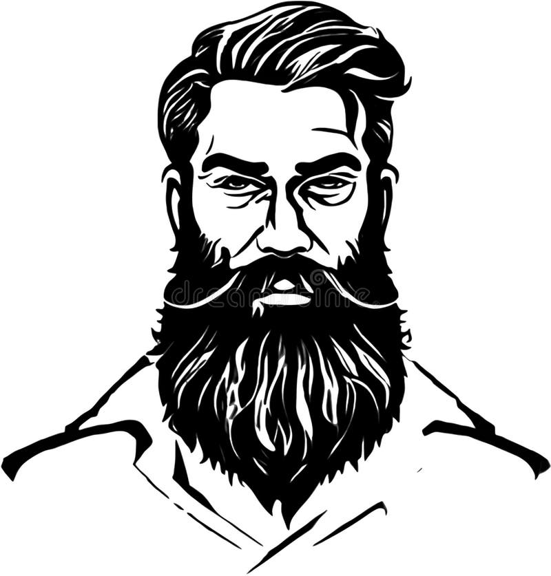 Portrait of a Cool Guy with a Beard in Black Stencil Art. Stock ...