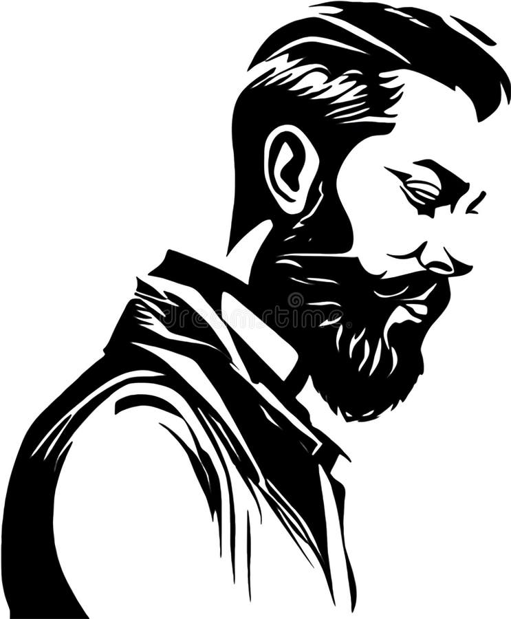 Portrait of a Cool Guy with a Beard in Black Stencil Art. Stock ...