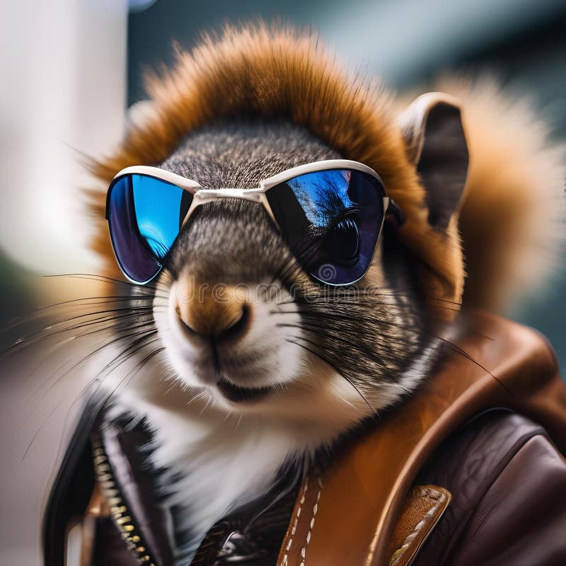 A Portrait of a Cool Squirrel in a Leather Jacket and Sunglasses ...