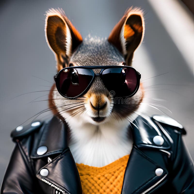 A Portrait of a Cool Squirrel in a Leather Jacket and Sunglasses ...