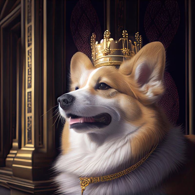Portrait with Corgi with Golden Crown. Generative AI Art Stock ...