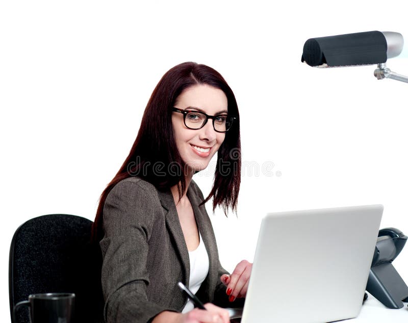 Front Desk Lady Busy Working Stock Image - Image of business, assistant ...