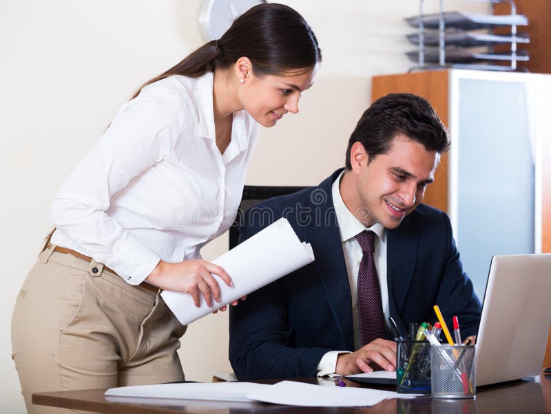 Portrait of Corporate Managers Working Together in Office Interi Stock ...