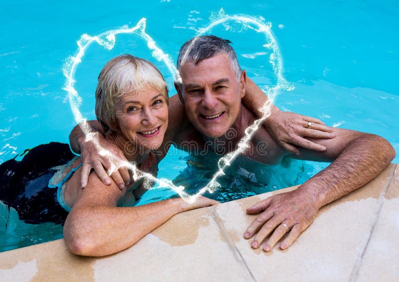 Portrait of Couple with Arm Around in Swimming Pool Stock Image - Image ...