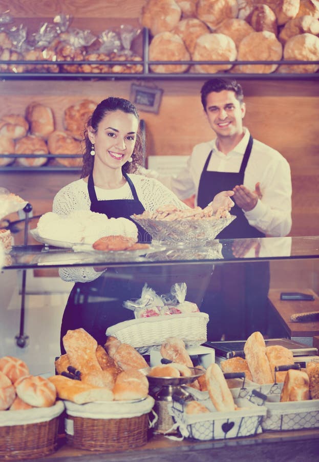 Portrait of Couple at Bakery Display with Pastry Stock Image - Image of ...