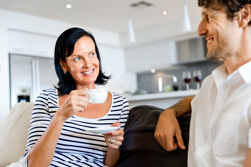 Portrait of a Couple Having Tea at Home Stock Photo - Image of healthy ...
