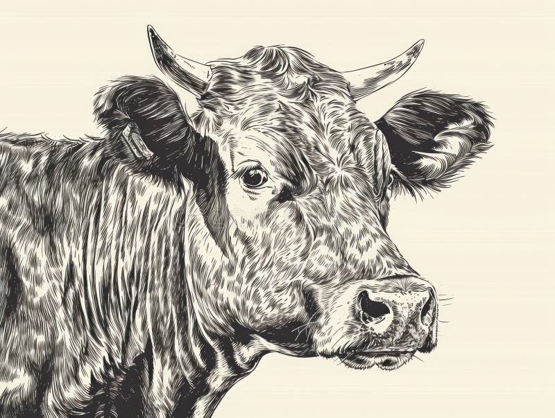 Portrait of a Cow in Engraving Style. Illustration Stock Illustration ...