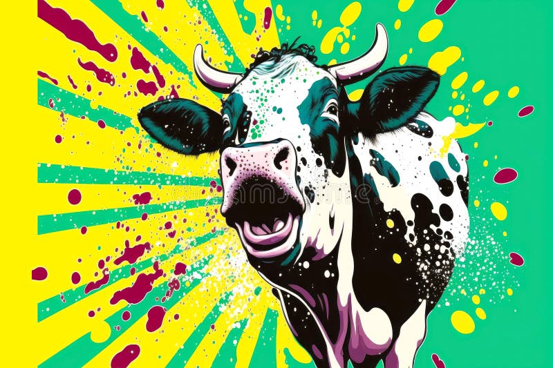 Portrait of Cow in Pop Art Style, Flying Colors, Expression Stock ...